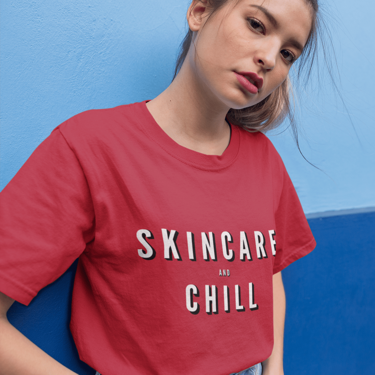 Skincare & Chill Oversized Hip Red Blue T-Shirt | ButFirstSkin